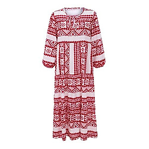 Orange Dress Dress Floral midi Print Dress Turtleneck Calf Length Dresses for Women Elastic Waist Vestidos de Mujer rojos Cortos Puff Sleeve Cardigan for Women Dressy Ladies Winter Dresses for