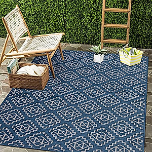 U'Artlines Indoor Outdoor Area Rugs Aztec Boho Chic Non-Shedding Large Floor Mat and Rug for Outdoors, RV, Patio, Backyard, Deck, Picnic, Beach, Trailer, Camping (4' x 6', Cream/Blue)