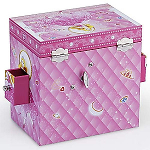 RR ROUND RICH DESIGN Kids Musical Jewelry Box for Girls with 3 Drawers and Jewelry Set with Cute Princess Theme - Beautiful Dreamer Tune Pink