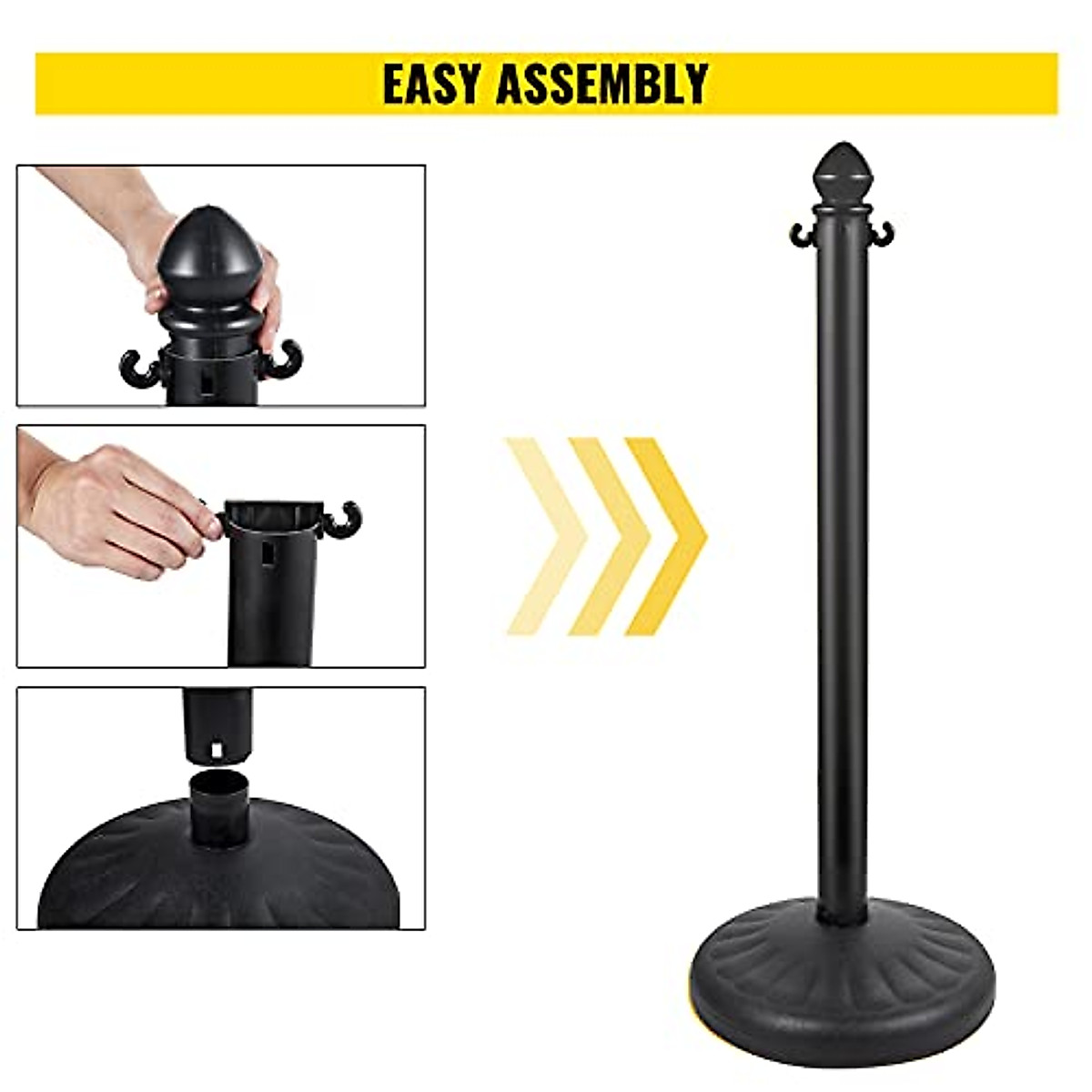 VEVOR Plastic Stanchion, 4pcs Chain Stanchion, Outdoor Stanchion w/ 4 x 39.5in Long Chains, PE Plastic Crowd Control Barrier for Warning/Crowd Control at Restaurant, Supermarket, Exhibition, City Mall