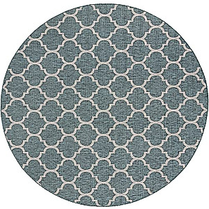 Unique Loom Outdoor Trellis Collection Area Rug - Trellis (Round 10' 8" x 10' 8", Teal/ Gray)