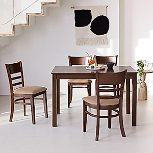 Livinia 5 Piece Cabin Wooden Dining Room Table Set with 4 Ladder Back Chairs (Walnut)