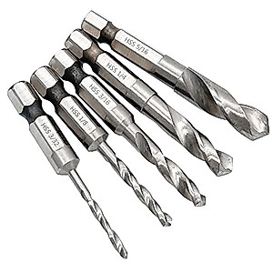 Saipe 5pcs 1/4" Quick Change Hex Shank Metal Stubby Drill Bits Short Drill Bit Set HSS M2 for Right-Angle Drill Attachment and Used in Tight Spaces, 3/32, 1/8, 3/16, 1/4, 5/16-Inch