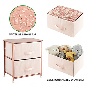 mDesign Small Storage Dresser End/Side Table Night Stand with 2 Removable Fabric Drawers - Organizer for Bedroom, Living Room, Closet - Hold Clothes, Accessories, Lido Collection, Light Pink/Rose Gold