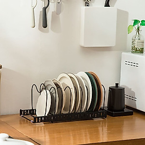 SUNFICON Pans Organizer Rack 2 Pack Pot Lids Holder Bakeware Platters Dishes Cutting Board Storage Stand 10 Adjustable Expandable Compartments Kitchen Countertop Pantry Cabinet, Black