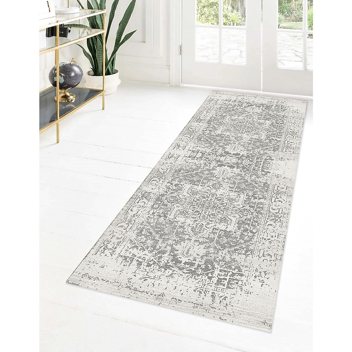 MICRODRY - Runner Rug! Low-Profile Design for a Sleek, Bulk-Free Look. Machine Washable, Stain-Resistant, Skid-Resistant Backing, Ideal for Bedroom Hallway, Kitchen, or Entryway, 2x7, Tara (Grey)
