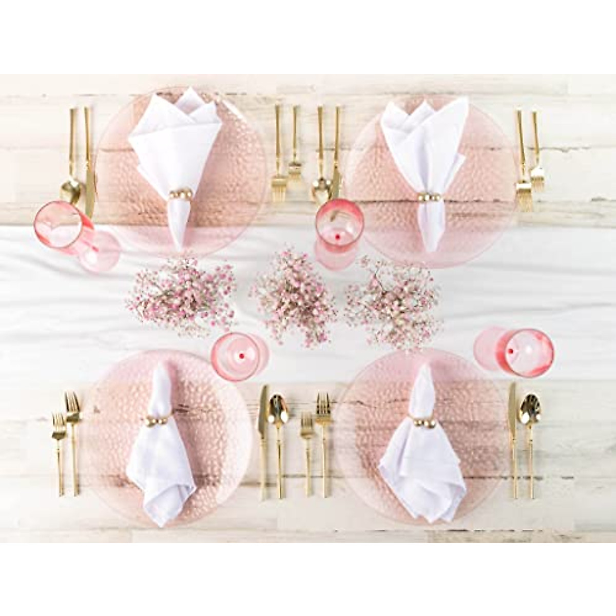 PLASTICPRO [Pink Hammered 8 Pack] 13'' Charger Plates Pink Hammered Plastic Heavy Duty Disposable Dinner Chargers Serveware Dishes Platters Tableware for Parties, Weddings & More