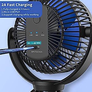 5000mAh Battery Operated Fan with Flexible Tripod, Rechargeable Stroller Fan, Clip Fan for Home Office Peloton Bike Treadmill Golf Cart Car Seat Camping Tent，Ultra Quiet, 3 Speeds, 360° Rotatable