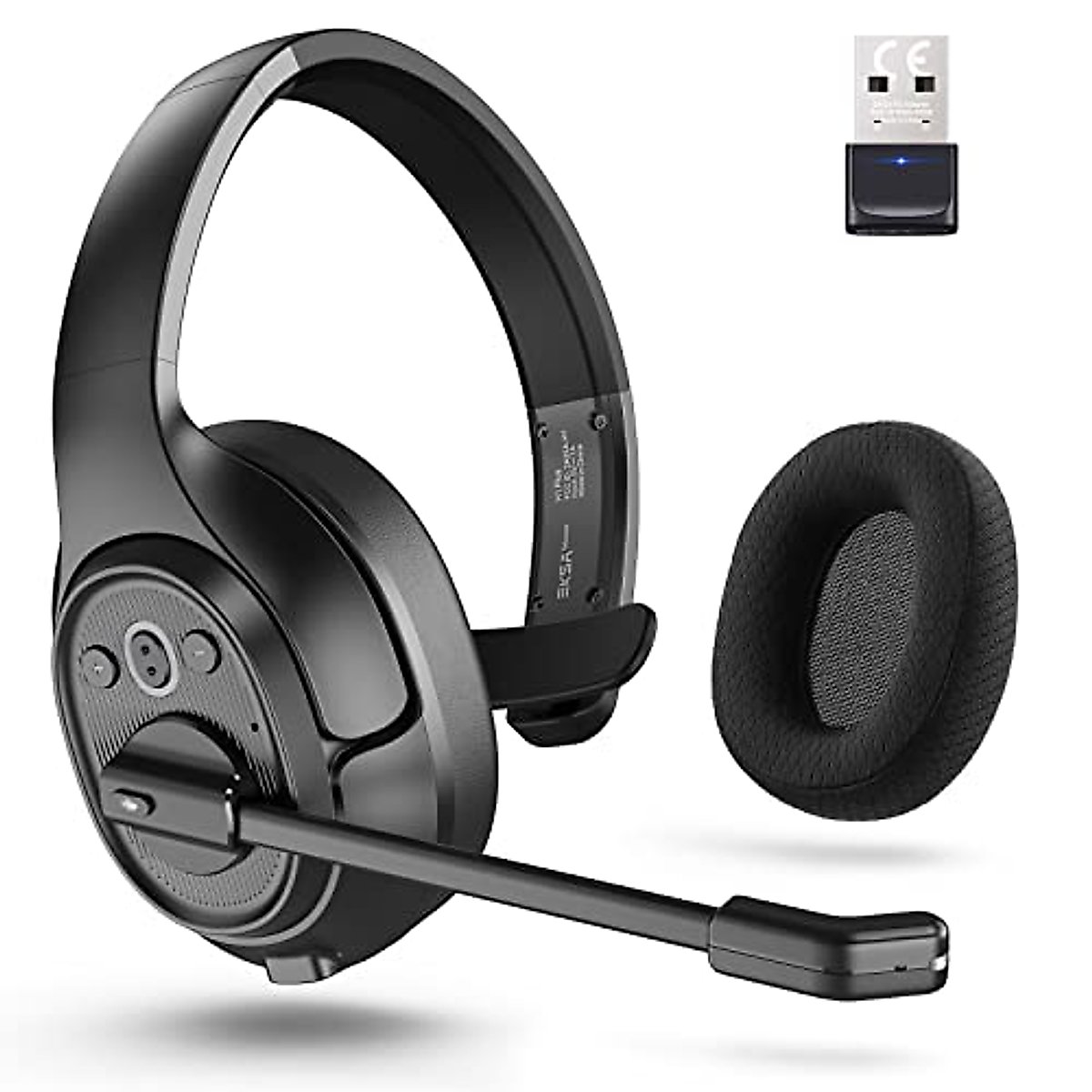 EKSA Trucker Bluetooth Headset, 164ft Wireless Headphones for PC with AI Noise Cancelling Microphone & USB Dongle, 57Hrs Worktime, Computer Headset with Mute Button for Cell Phone Office Work Skype