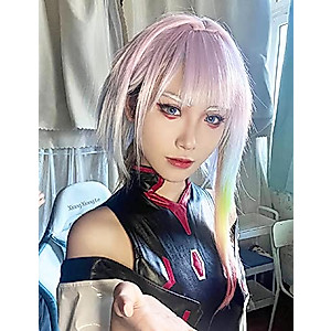XiongXiongLe Halloween Wig Cosplay Anime Cyberpunk Edgerunners Lucy Cos Role Playing Pink Blue Yellow Gradient Women's Costume Hair Wigs for Women Girls Party Daily Wear(Lucy)