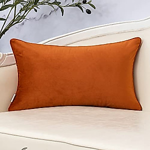 Yangest Burnt Orange Velvet Wave Lumbar Throw Pillow Cover Wavy Line Luxury Cushion Case Modern Zippered Rectangular Pillowcase for Sofa Couch Bedroom Living Room Home Decorative, 12x20 Inch