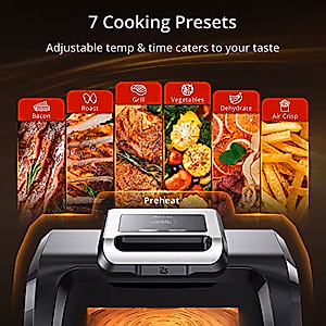 Zstar Indoor Grill Air Fryer Combo with See-Through Window, 7-in-1 Smokeless Electric Air Grill up to 450°F, 1750W Contact Grill with Non-Stick Removable Plates, Even Heat, Silicon Tongs as Gift, 4Qt