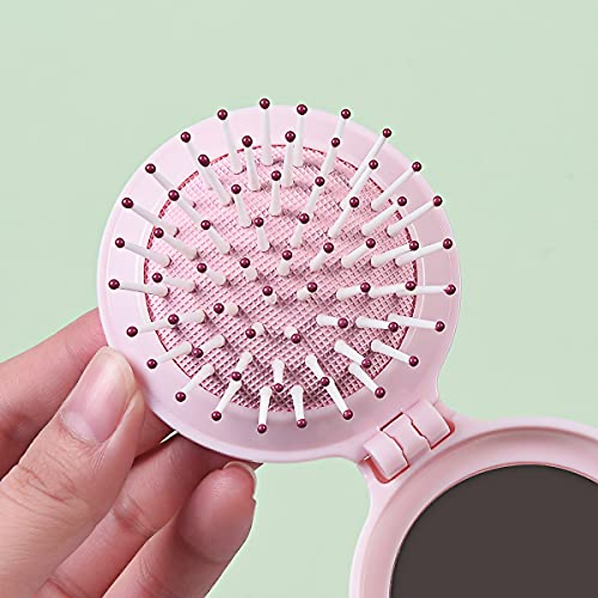 Mini Hair Brush for Purse, Small Portable Pocket Hair Brush with Mirror for Girls, Travel Size, Pink
