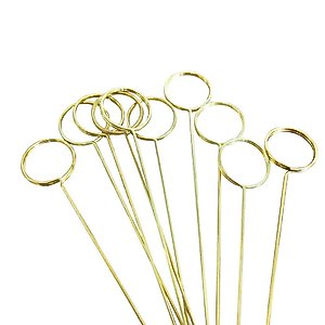 20 Pcs Golden Metal Wire Floral Place Card Holder Flower Picks Sticks Clip Round Photo Memo Note Holder Picks Clay Cake Accessories for Wedding Birthday Party(13 Inch)