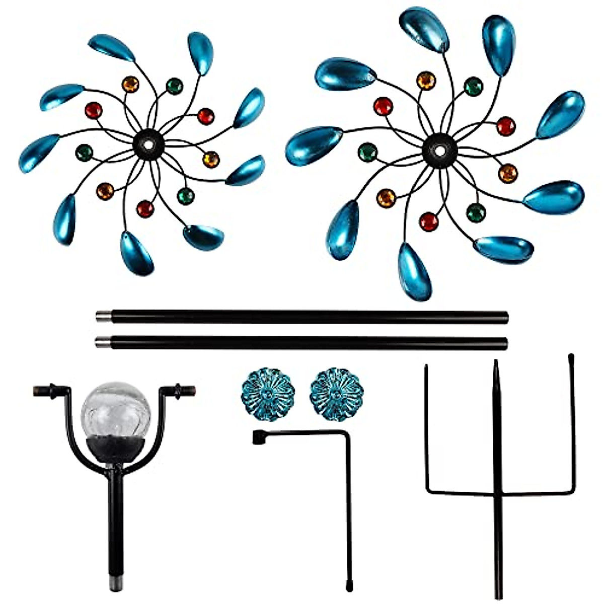 Glintoper Solar Wind Spinner, Outdoor Metal Stake Yard Spinners, Jewel Cup Garden Wind Catcher Windmill for Mom, Color Changing Glass Ball, Mothers Day Ideal Gifts, Dual Direction for Patio Lawn Yard