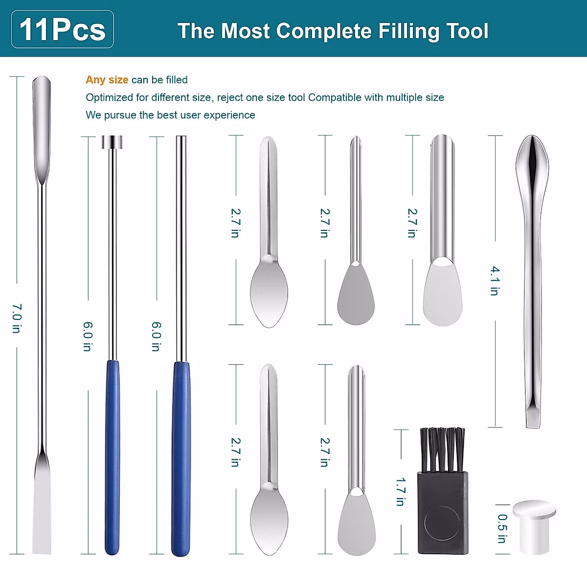 11 Piece Capsule Filling Machine Kit for Pill Filler - Micro lab Spoons Spatula Tool for Gel Capsules Empty Quickly Fill Tray with Herb Powder Tamper Tools All Sizes # 000 00 0 1 2 3 4 5