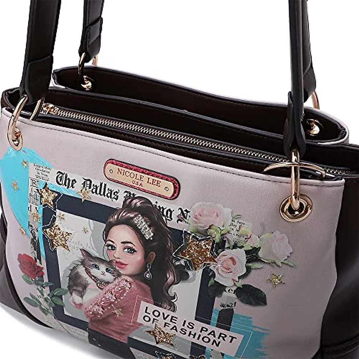 Nicole Lee FASHION LOVE CAT PRINT SATCHEL