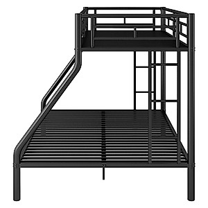 Twin XL Over Queen Bunk Bed for Boys/Girls/Teens/Adults, Heavy-Duty Metal Bunk Beds Frame with 2 Ladders & High Guardrails, Under Bed Storage Space, Noise Reduced, No Box Spring Needed,Black