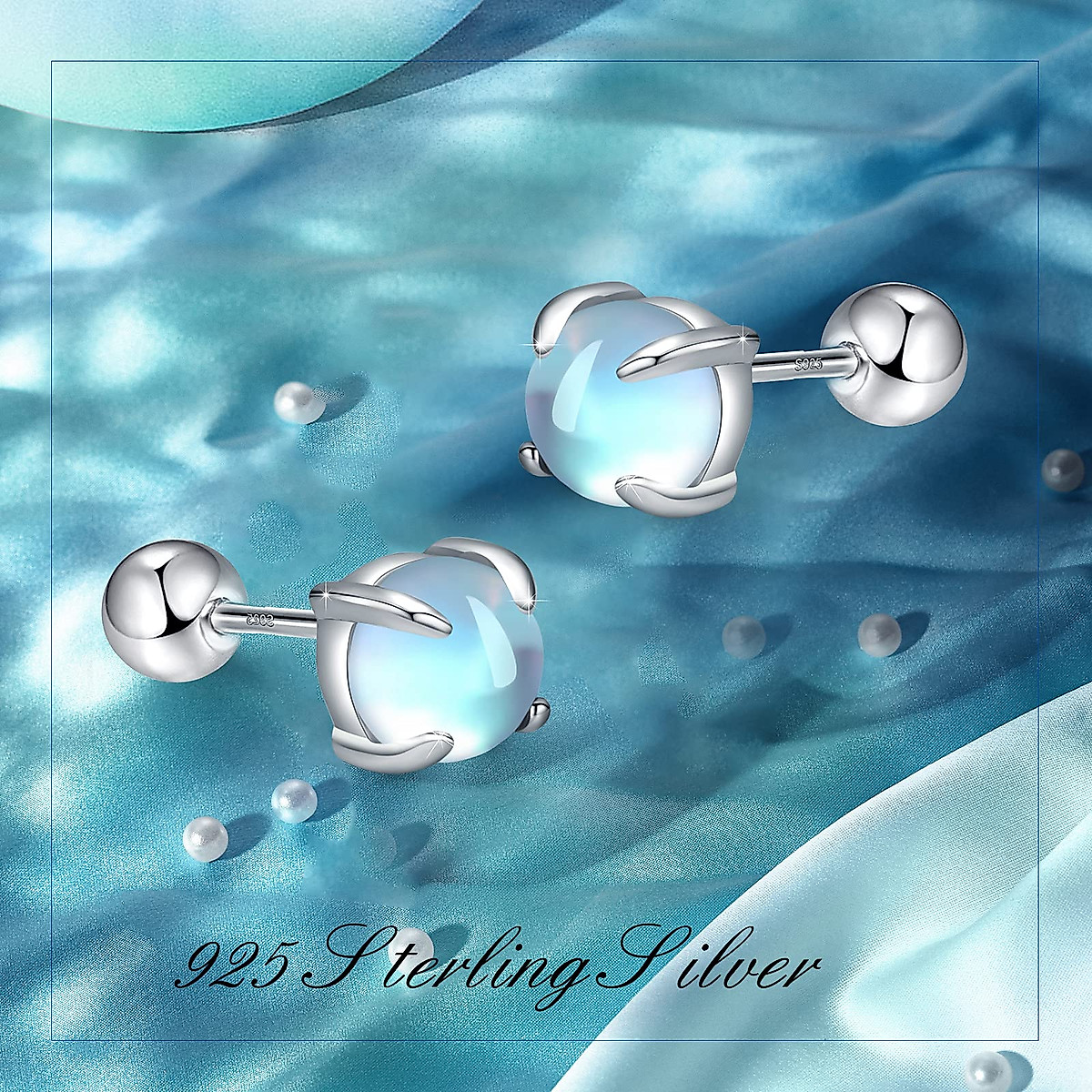 Moonstone Earrings for Women 925 Sterling Silver Moonstone Stud Earrings Round Moonstone Earrings Jewelry Gifts for Women