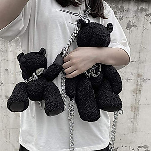 TENDYCOCO Crossbody Bag with Chain Stuffed Animal Purse Teddy Bear Purse Gothic Purse 13.3in
