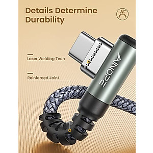 USB Type C Cable AINOPE [2-Pack, 6.6ft]3.1A USB Fast Charge Cable Right Angle，Durable Nylon Braided USB C Charging Cable Compatible with Galaxy S10 S9 S8 Plus S21, Note 10 9 8, LG V20, Type C Charger