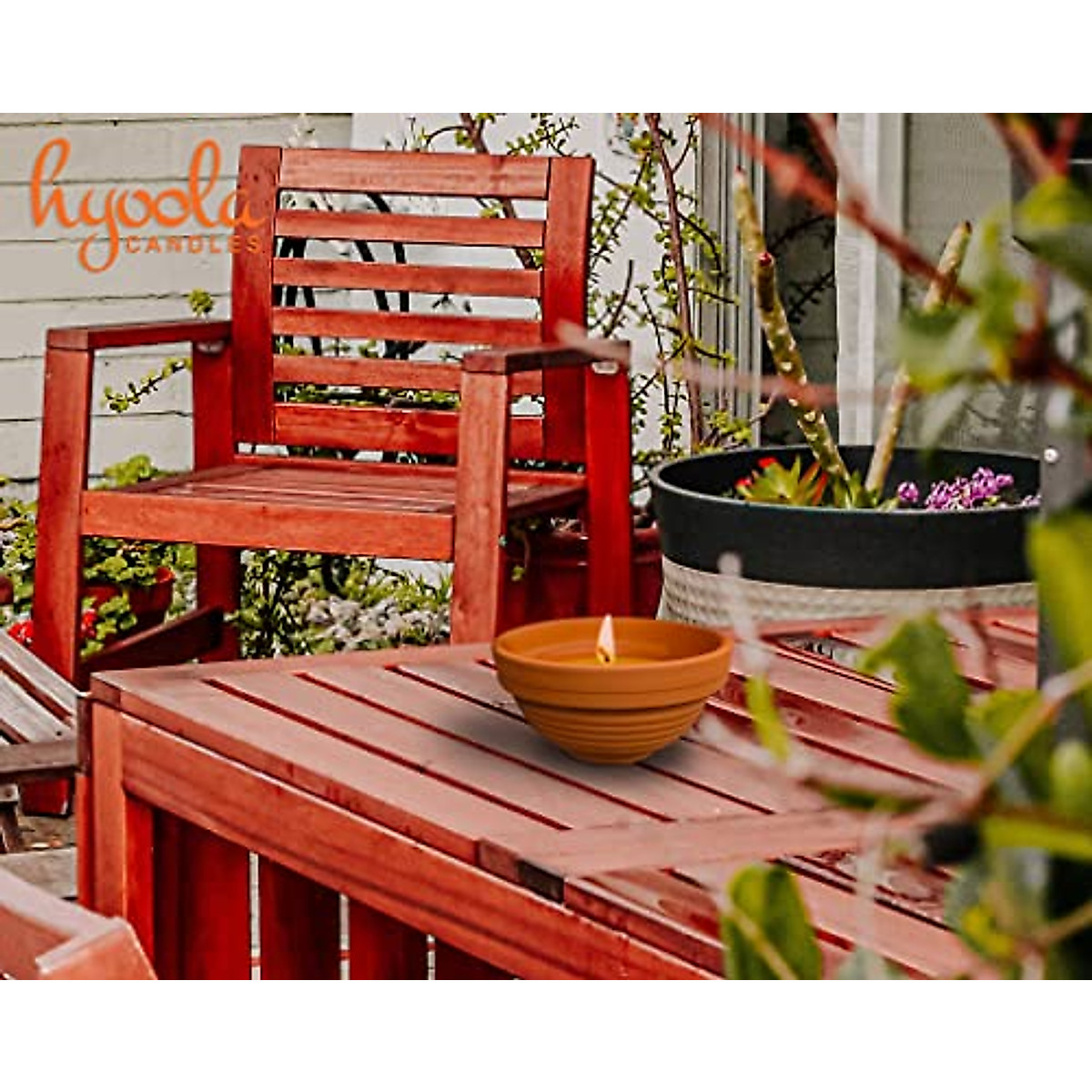 HYOOLA Citronella Candles in Terra Cotta Bowl - 2 Pack - 12 Hour - Large Flame, Insect and Mosquito Repellent Effect, European Made