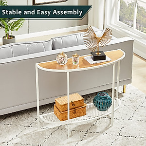 SAYGOER Console Table 2 Tier Narrow Entryway Table with Storage Shelves Half Moon Sofa Couch Table Small Entry Way Tables for Living Bedroom Hallway Office Easy Assembly, Oak White