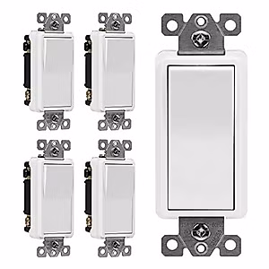 ENERLITES 4-Way Decorator Light Switch, Four Way Rocker Switch, Gloss Finish, Ground Wire Lead Attached, Residential/Commercial Grade, 15A 120V/277V, UL Listed, 94150-W-5PCS, White, 5 Pack