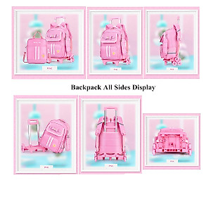 VIDOSCLA Bowknot Kids Girls Rolling Backpack Cute Carry-on Luggage with Wheels Trolly BookBag for School-6 Wheels