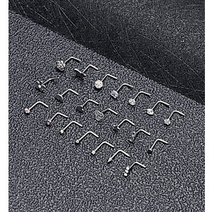 Akeoqi 29Pcs 20G Nose Ring Studs Nose Ring Hoops L Shape CZ Butterfly Snake Star Moon Shape Nose Piercing Jewelry for Women Silver Tone