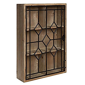 Kate and Laurel Megara Decorative Wooden Wall Hanging Curio Cabinet for Open Storage with Decorative Black Iron Door, Rustic Brown