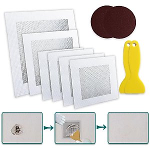 WYIRONG 10 Pack Drywall Repair Kit for Large Holes, 4/6/8 Inch Dry Wall Patch Kits for Erase a Small Nail Hole, Plaster Wall Patching Self Adhesive Aluminum Mesh with Scraper and Sandpaper