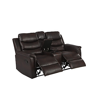 2 Pieces Faxu Leather Recliner Sofa Set, 3 Seater Manual Reclining Sofa & Loveseat with Storage Console & 4 Cup Holders and Footrest, Sectional Couch Home Theater Seating RV Furniture