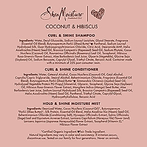 SheaMoisture Moisturize and Define Shampoo, Conditioner, and Curl and Shine Mist for Curly Hair Care Coconut and Hibiscus with Shea Butter and Coconut Oil
