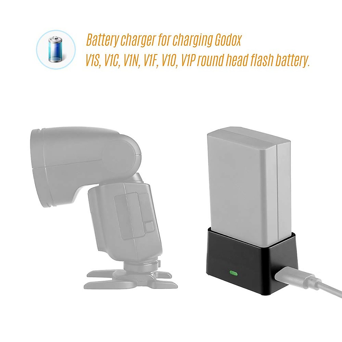 Godox VC26 USB Battery Charger DC 5V Input DC 8.4V Output for Charging Godox V1S V1C V1N V1F V1O V1P Round Head Flash Battery