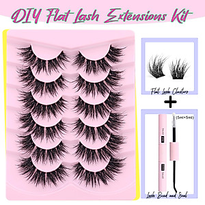 DIY Eyelash Extension Kit Cluster Lashes Kit Fluffy Wispy Volume Cat Eye Look Lash Clusters Flat Lashes Strong Hold Lash Glue C Curl Individual Lashes by ALICE