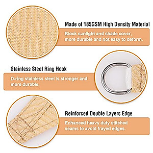 UIRWAY Sun Shade Sail 12x16FT Rectangle Canopy, 95% UV Block, 185GSM Breathable Sunshade for Patio, Garden, Pergola, Backyard - Sand