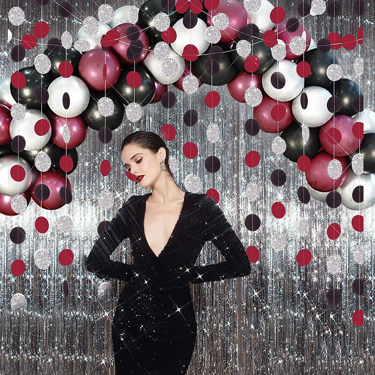 Graduation Decorations Maroon Black 2024/Maroon Black Birthday Party Decorations Bridal Shower Wedding/Burgundy Black Graduation Party Decorations/Burgundy Black Circle Paper Garlands 2pcs