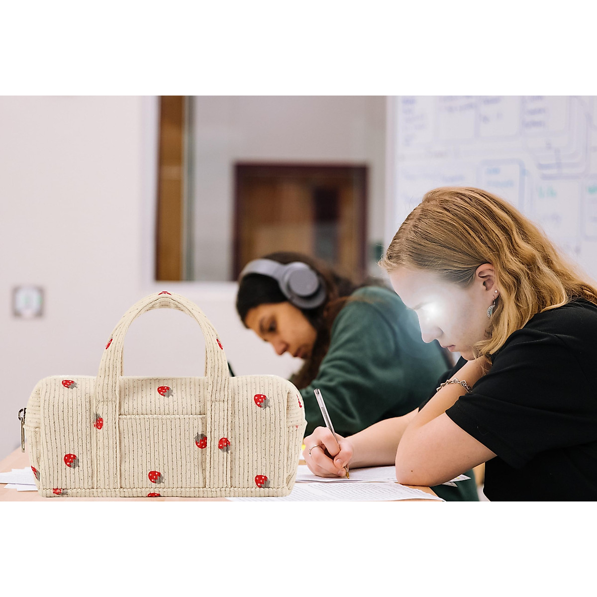 CAMTOP Pencil Case Pouch for Girls Cute Small Pencil Box School Stationery for Teen Student Kids (Strawberry Beige)