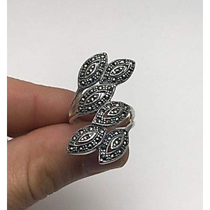 argunjewellery Turkish Jewelry Leaves Cool Marcasite 925K Sterling Silver Women's Ring