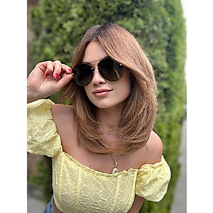 DIFF Lenox Gold + Black Grey Gradient, Designer Oversized Aviator Sunglasses for Women UV400 Polarized Protection