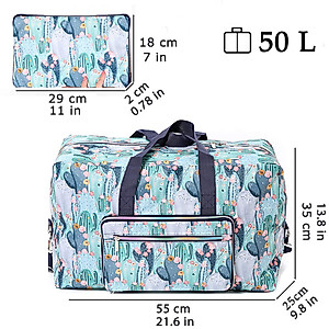 Foldable Travel Duffle Bag for Women Girls Large Cute Floral Weekender Overnight Carry On Bag for Kids Checked Luggage Bag (Z-Cactus)