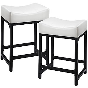 FLYZC Off White Counter Height Bar Stools Set of 2, 24" White Bar Stools for Kitchen Counter with Saddle Cushion, Modern Backless Barstools Counter Stools Island Chair for Bar Kitchen