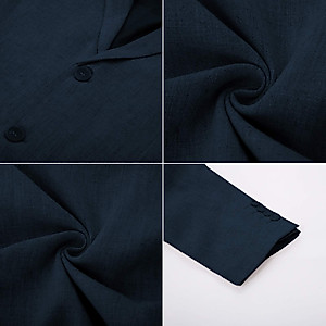 Men's Tailored Linen Blazer Casual Slim Fit Lightweight Jacket Navy L