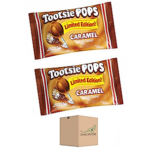 Caramel Tootsie Pops 2 Pack of 12.6oz bags of Tootsie Pops Lollipops, Tootsie Pops Lollipops Bulk, Totsipops, Totsie Lolipops Bulk, Totsiepops, Tutsi Bota, Carmel Pops, Toosie Pops by Snackivore