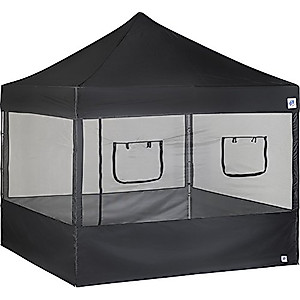 E-Z UP Food Booth Sidewall Kit, Set of 4, Fits 10' x 10' Straight Leg Canopy, Includes 2 Roll-Up Serving Windows, Commercial Grade Mesh, Black