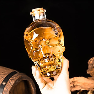 Glass Skull Decanter,750 ML Whiskey Skull Decanter Set with 2 Skull 3 oz Glasses for Halloween Themed Party, Personalized Drinking Cup for Cocktail Wine Vodka As a Skull Gifts