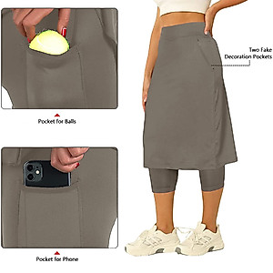 Aurgelmir Womens Tennis Skirt with Capris Leggings Golf Knee Length Skorts Athletic Long Skirts for Women with Pockets Grey