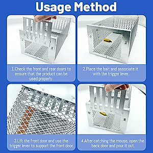Humane Mouse Trap Combination Automatic Continuous Catching Cage Extended Metal Trap Sensitive Foot Pedal Trigger Easy Setup Indoor Outdoor Rat Trap Rat Traps for Outside (Silver)
