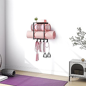 Camping Chair Storage, Metal Camping Chair Holder for Garage with 4 Hooks, Beach Chair and Umbrella Wall Storage Rack, Black